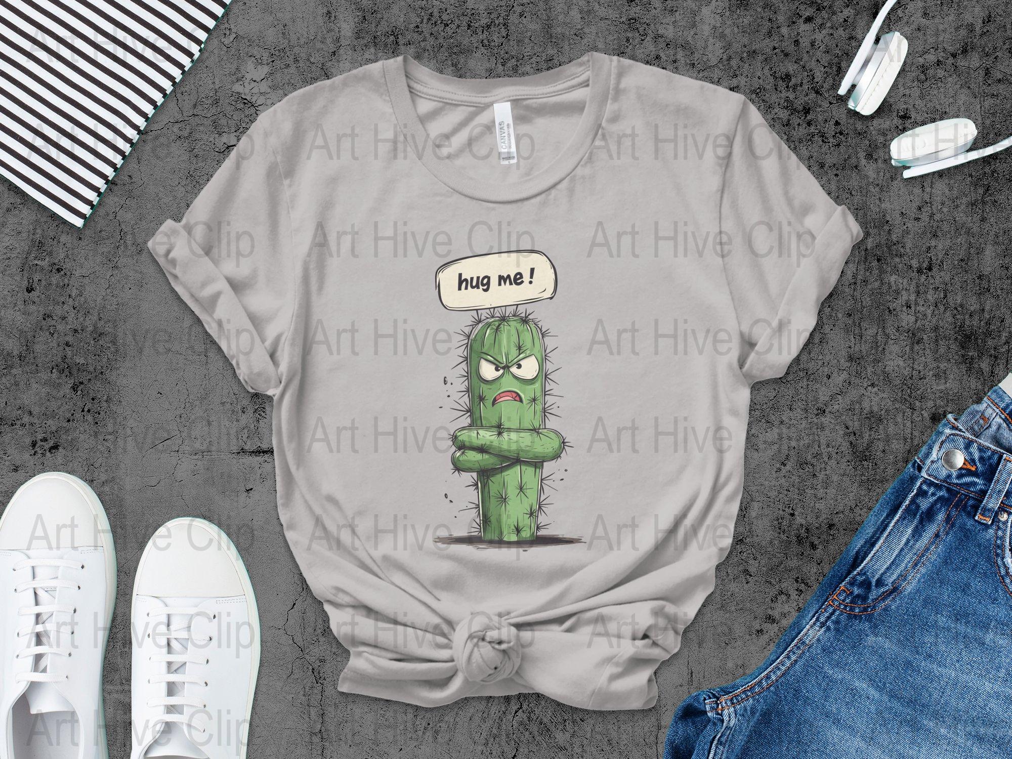 Funny Cactus PNG, Angry Cartoon Cactus With Hug Me Quote, Digital ...
