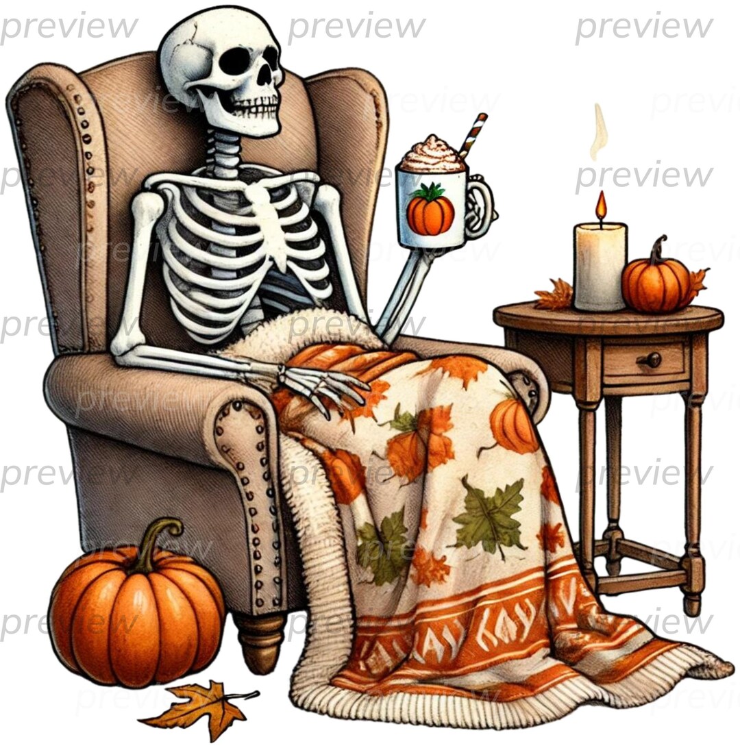 Skeleton Pumpkin Spice Latte Clipart, Halloween Fall Decor PNG, Coffee ...