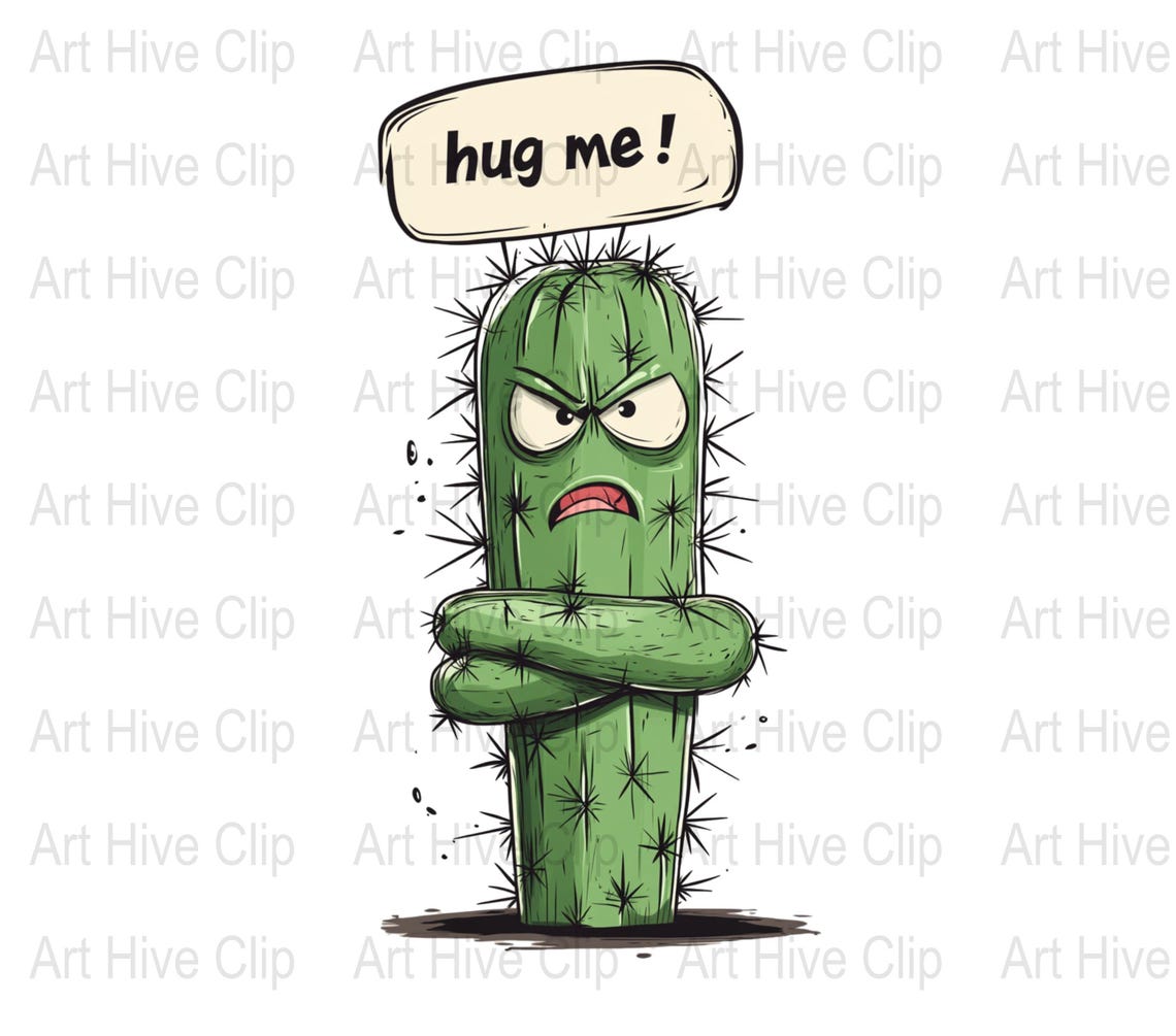 Funny Cactus PNG, Angry Cartoon Cactus With Hug Me Quote, Digital ...