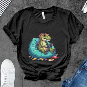 Fun Gaming Dinosaur Png, Cute Cartoon T-rex Playing Video Games Clipart ...