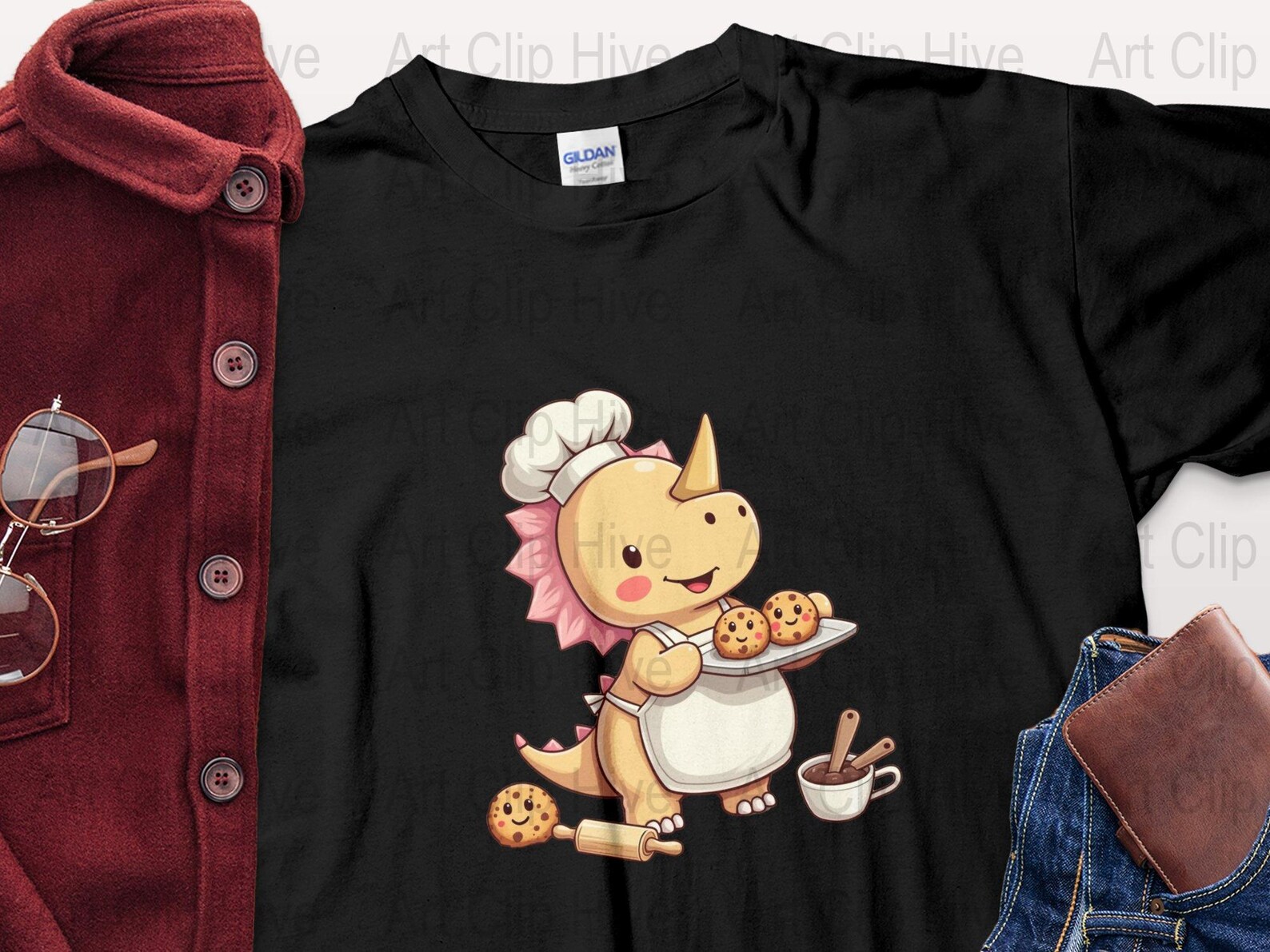 Cute Dinosaur Chef With Cookies PNG, Adorable Baking Triceratops ...