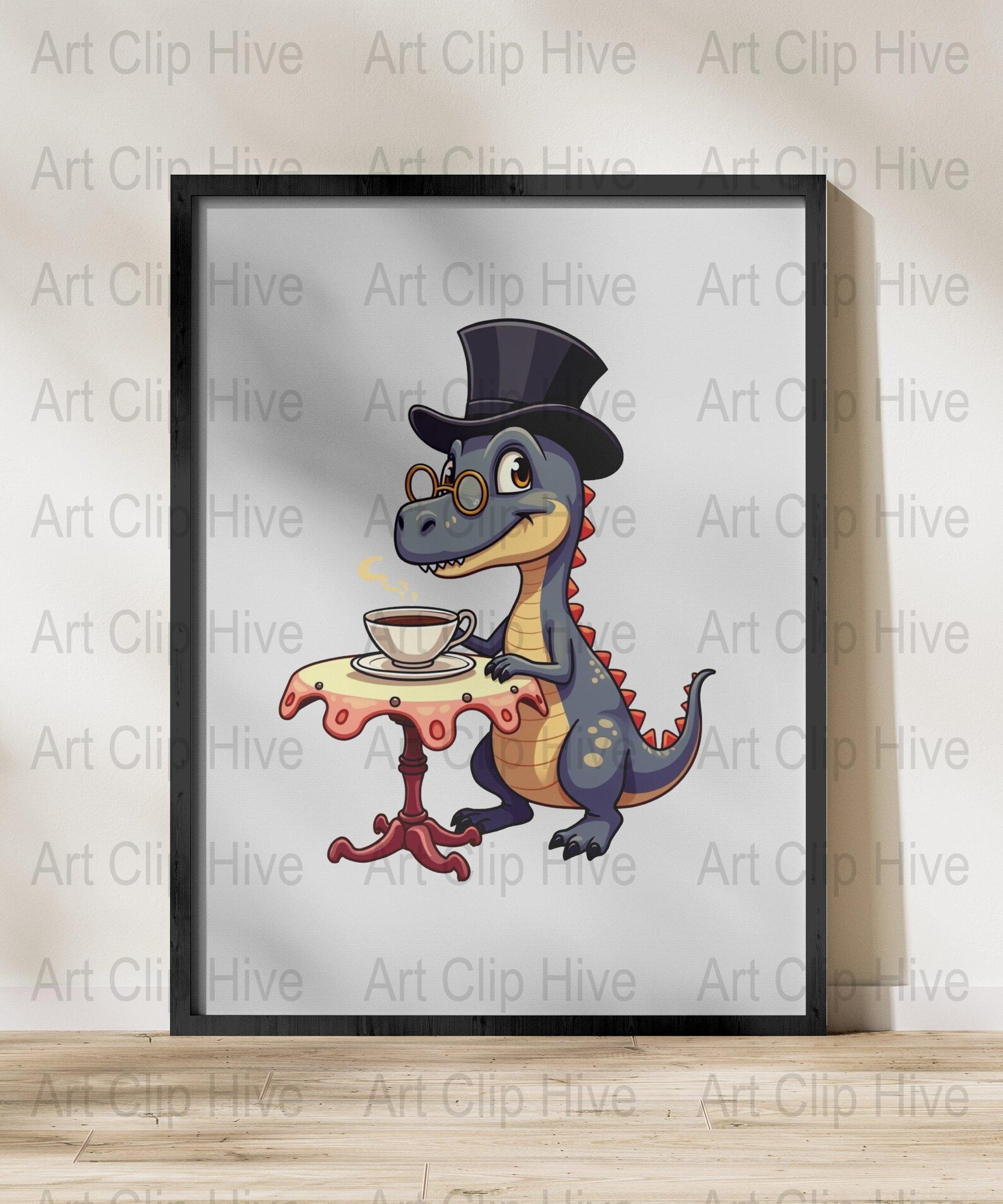 T-rex Tea Party Clipart PNG, Whimsical Dinosaur Drinking Tea ...