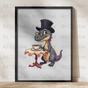 T-rex Tea Party Clipart PNG, Whimsical Dinosaur Drinking Tea ...