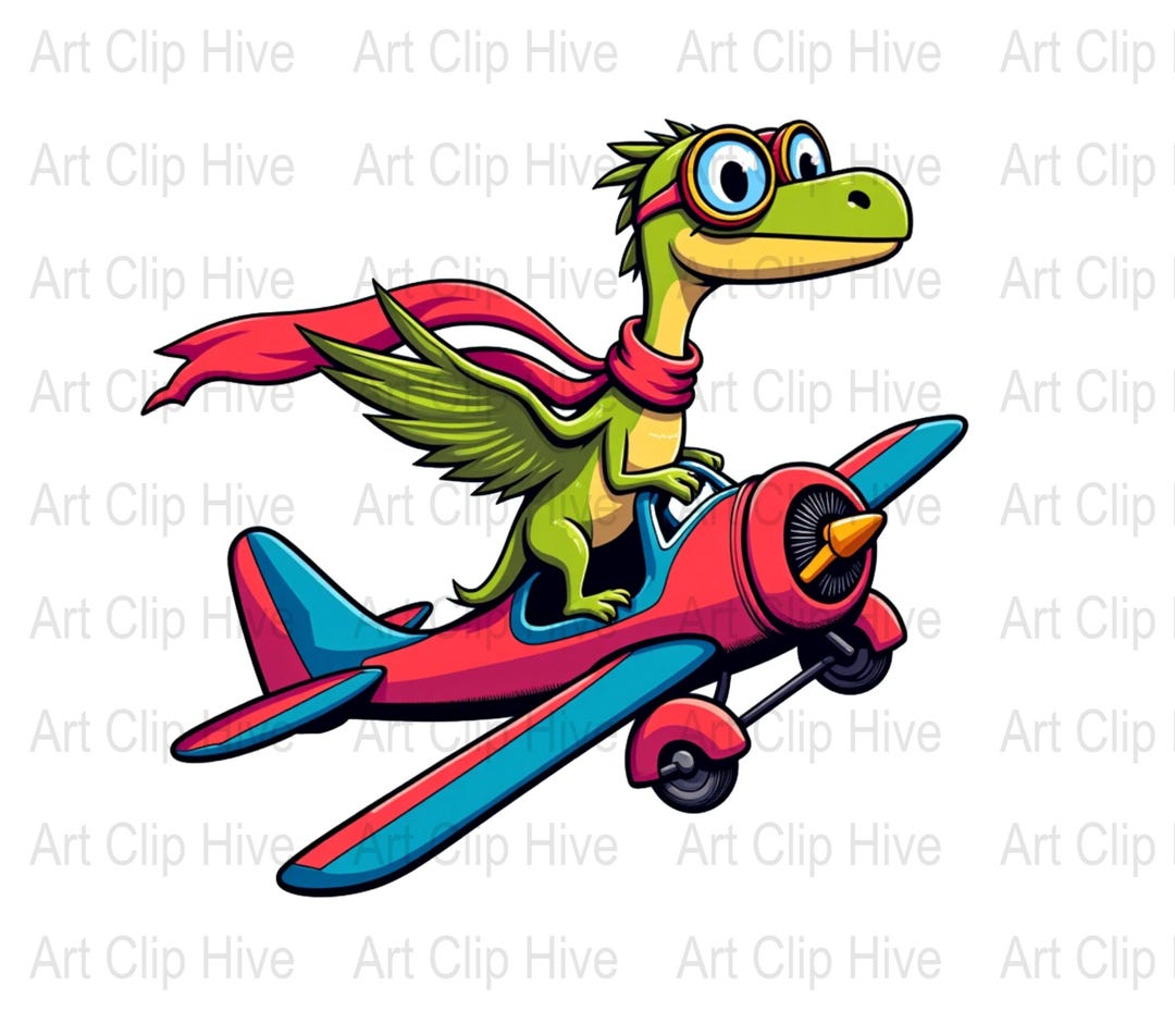 Cute Dinosaur Flying Airplane PNG, Fun Dinosaur Clipart, Vintage ...