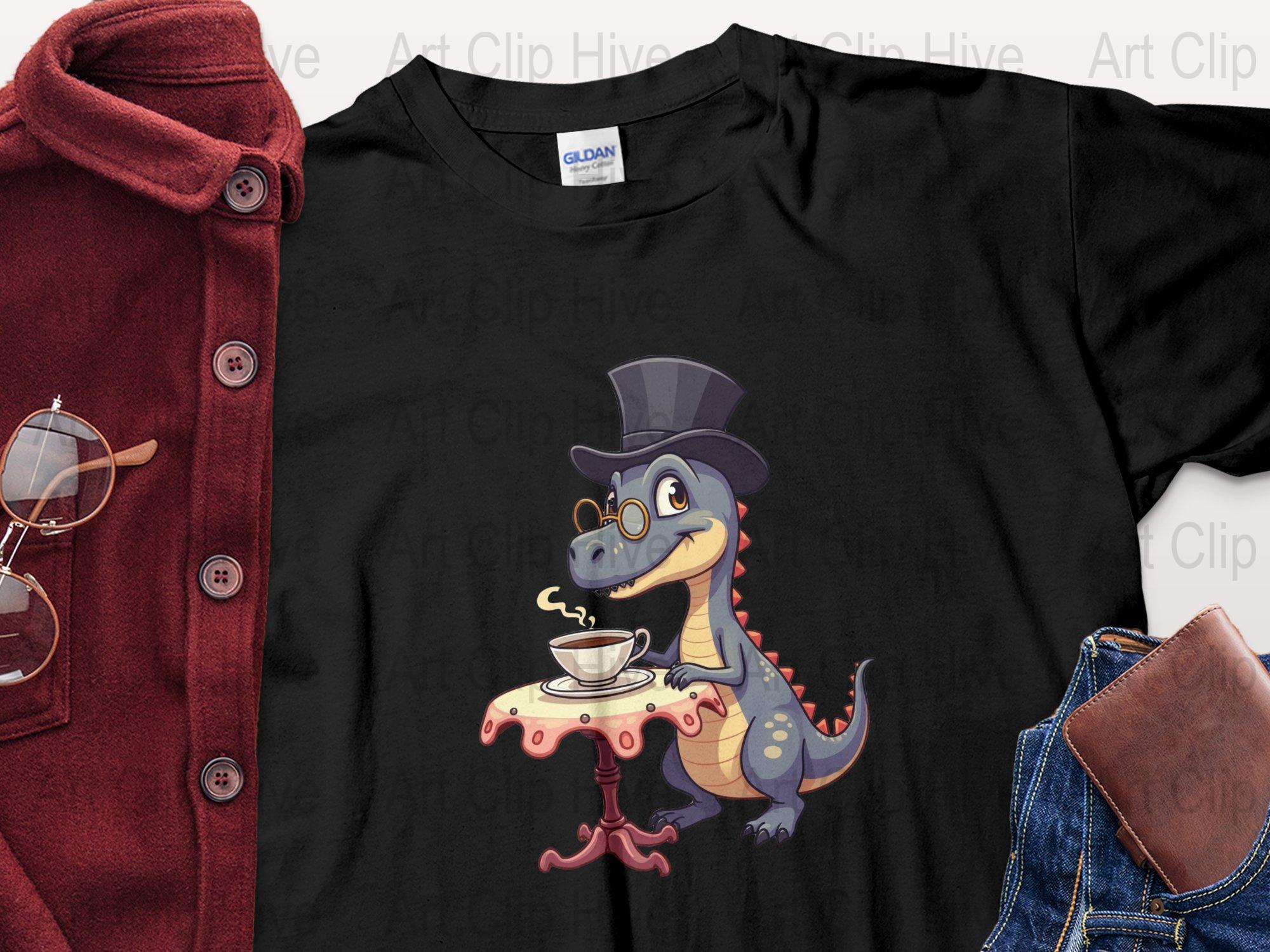 T-rex Tea Party Clipart PNG, Whimsical Dinosaur Drinking Tea ...