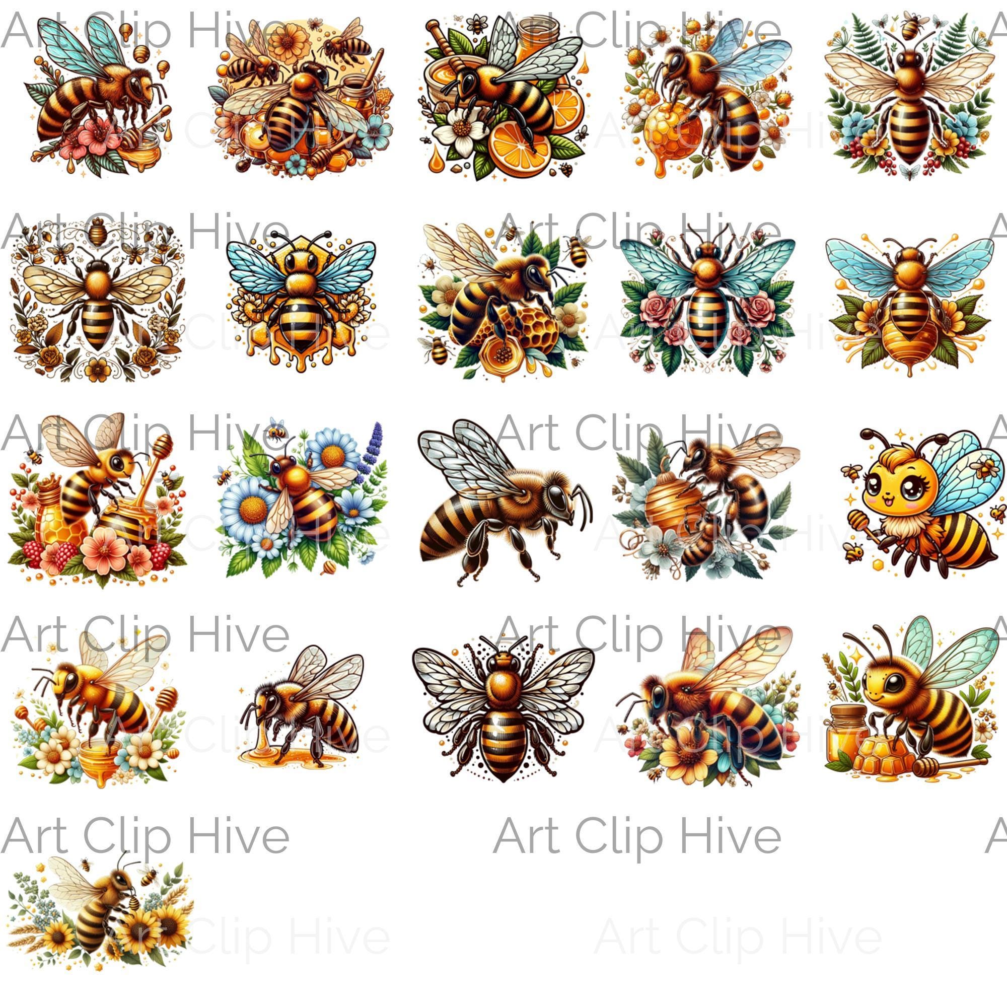 Cute Bee Clipart, Honey Bee Clipart Bundle, Baby Wall Art, Floral ...