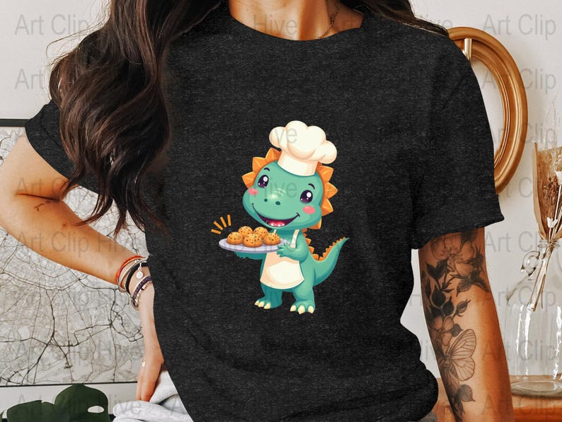 Cooking Dinosaur Clipart PNG Triceratops Chef, Cute Dino Baking Cookies ...
