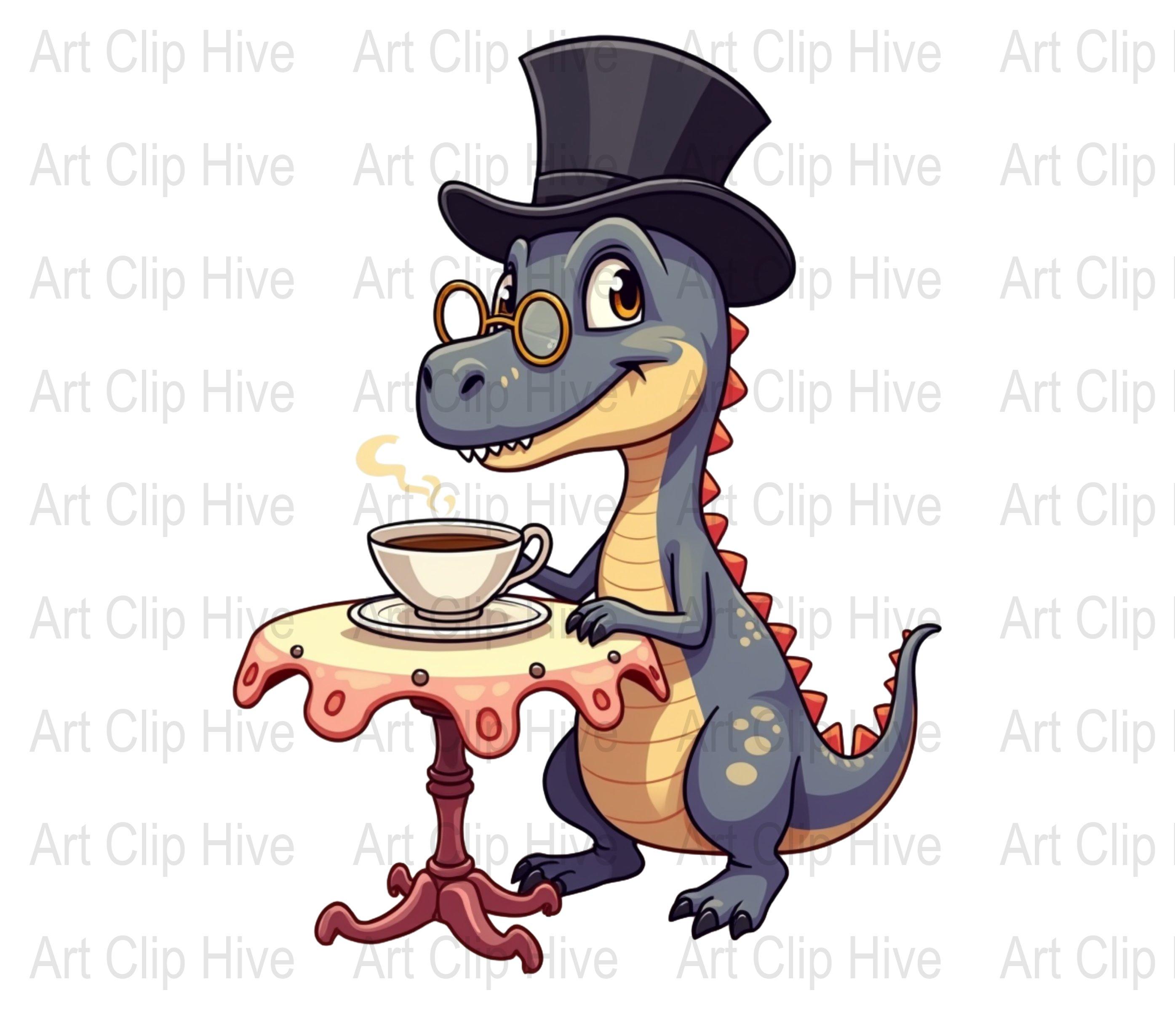 T-rex Tea Party Clipart PNG, Whimsical Dinosaur Drinking Tea ...
