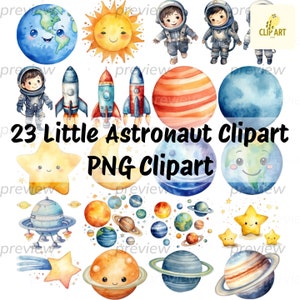 Watercolor Space Clipart Set, Cute Astronaut PNG, Solar System Planets ...