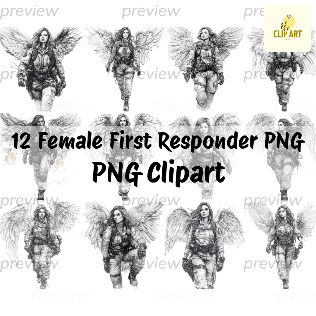 Female First Responder PNG, Angel Wings Firefighter Clipart, Thin Red ...