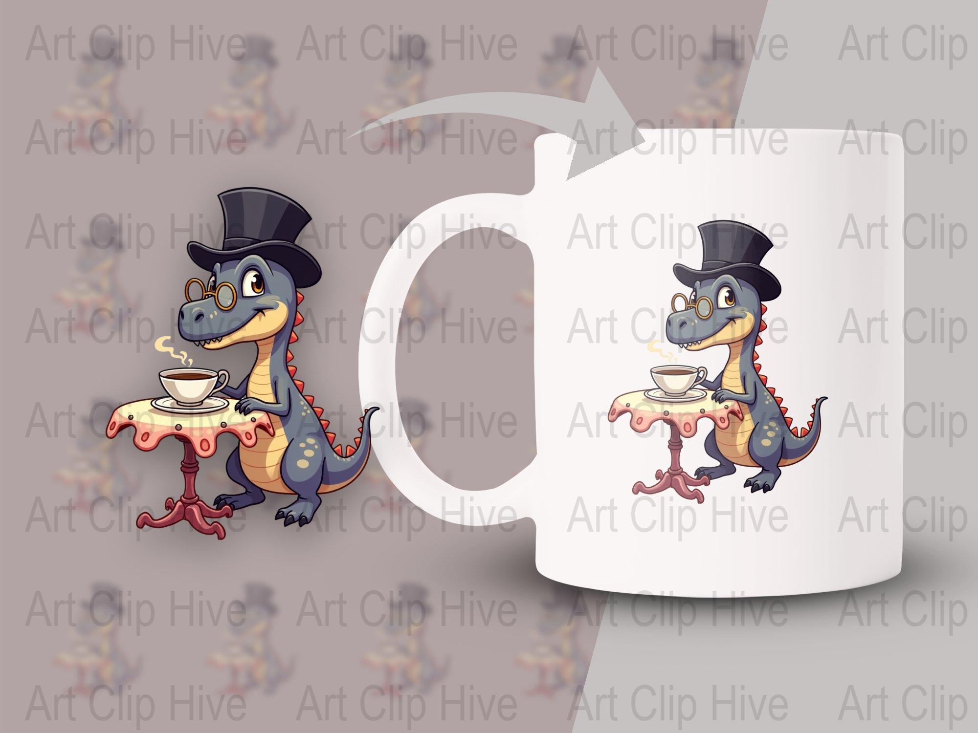T-rex Tea Party Clipart PNG, Whimsical Dinosaur Drinking Tea ...