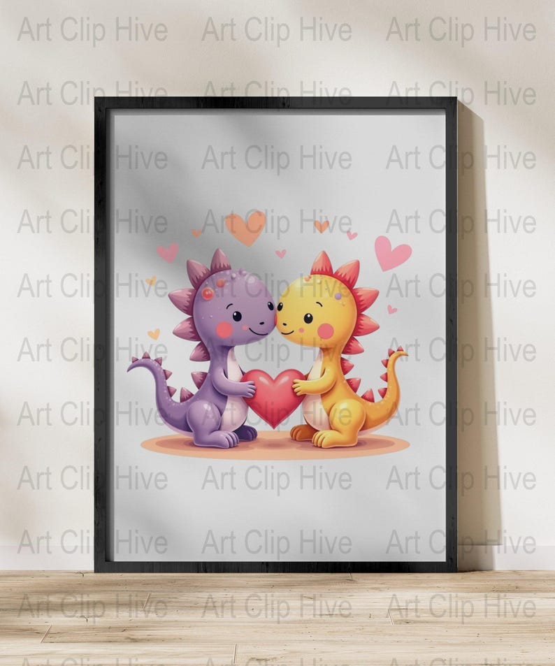 Cute Dinosaur Couple Png, T-rex Digital Download Poster, Adorable Dino ...