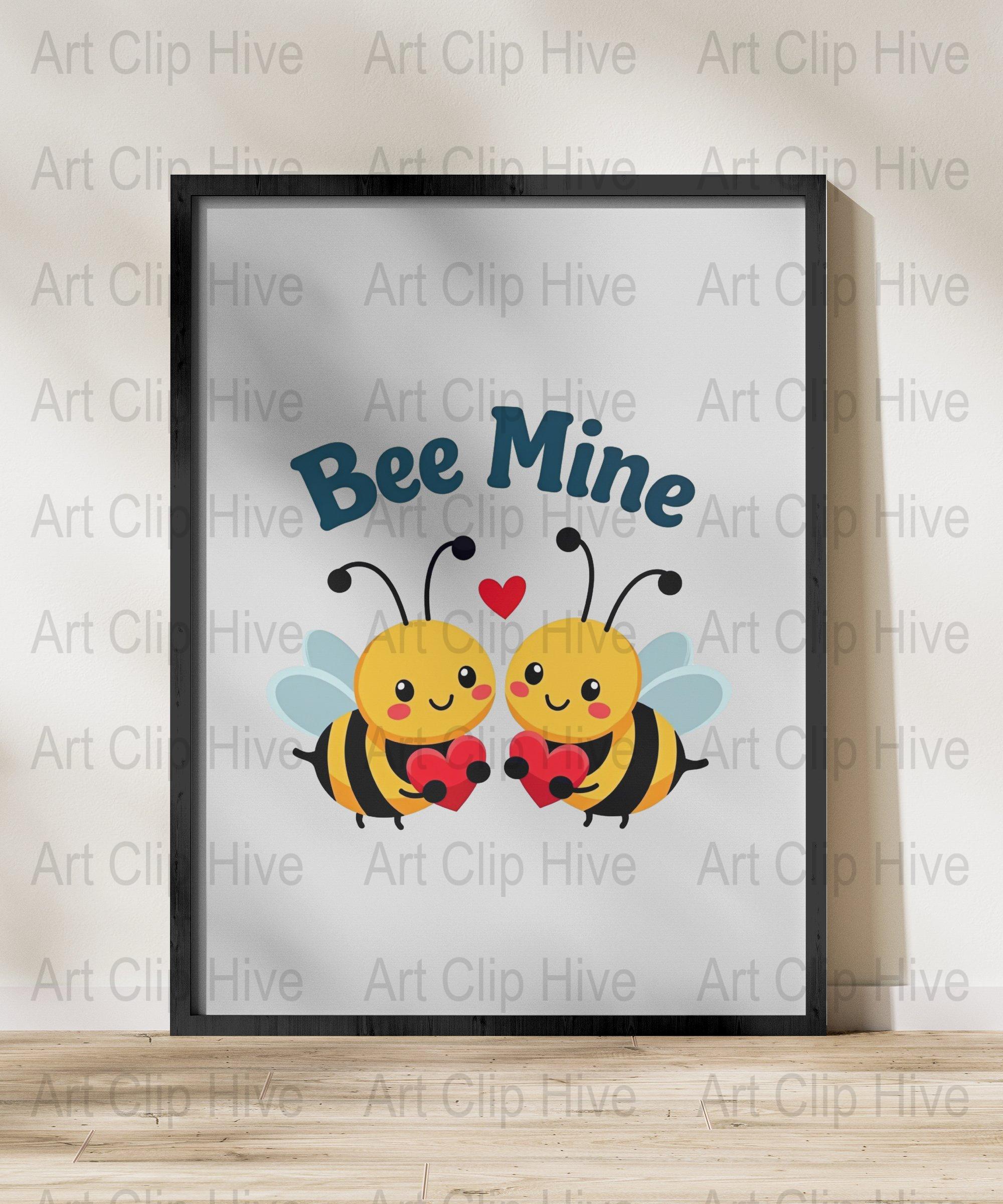 Cute Bee Mine Digital Print, Adorable Bumblebee Valentine's Day Art ...