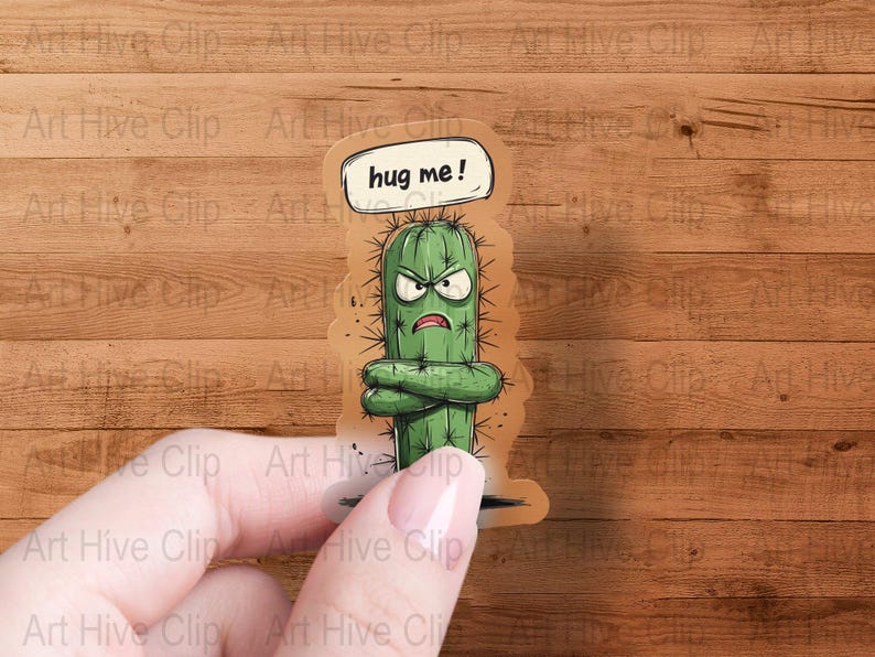 Funny Cactus PNG, Angry Cartoon Cactus With Hug Me Quote, Digital Cactus Clipart, Cute Cactus ...