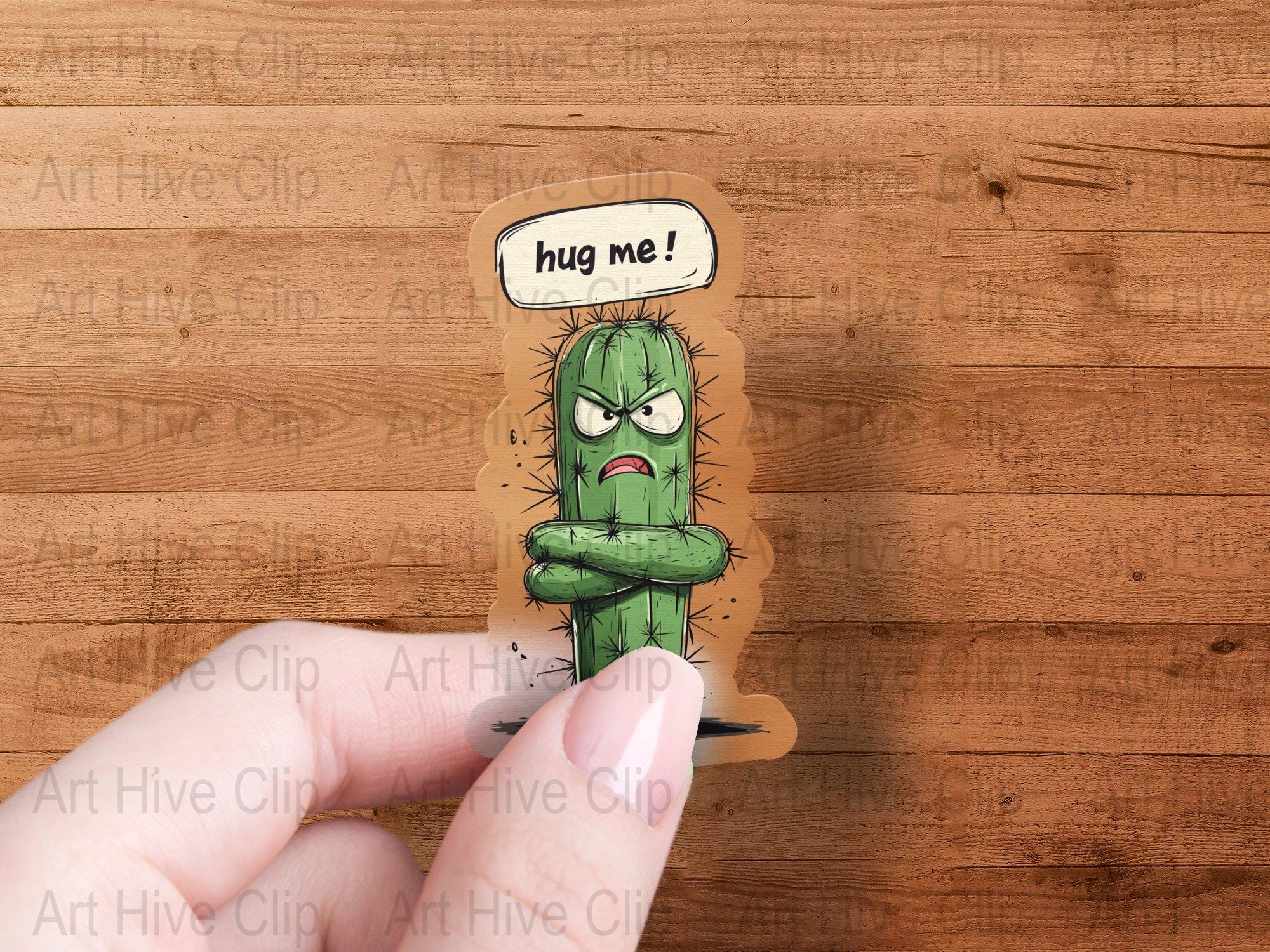 Funny Cactus PNG, Angry Cartoon Cactus With Hug Me Quote, Digital ...