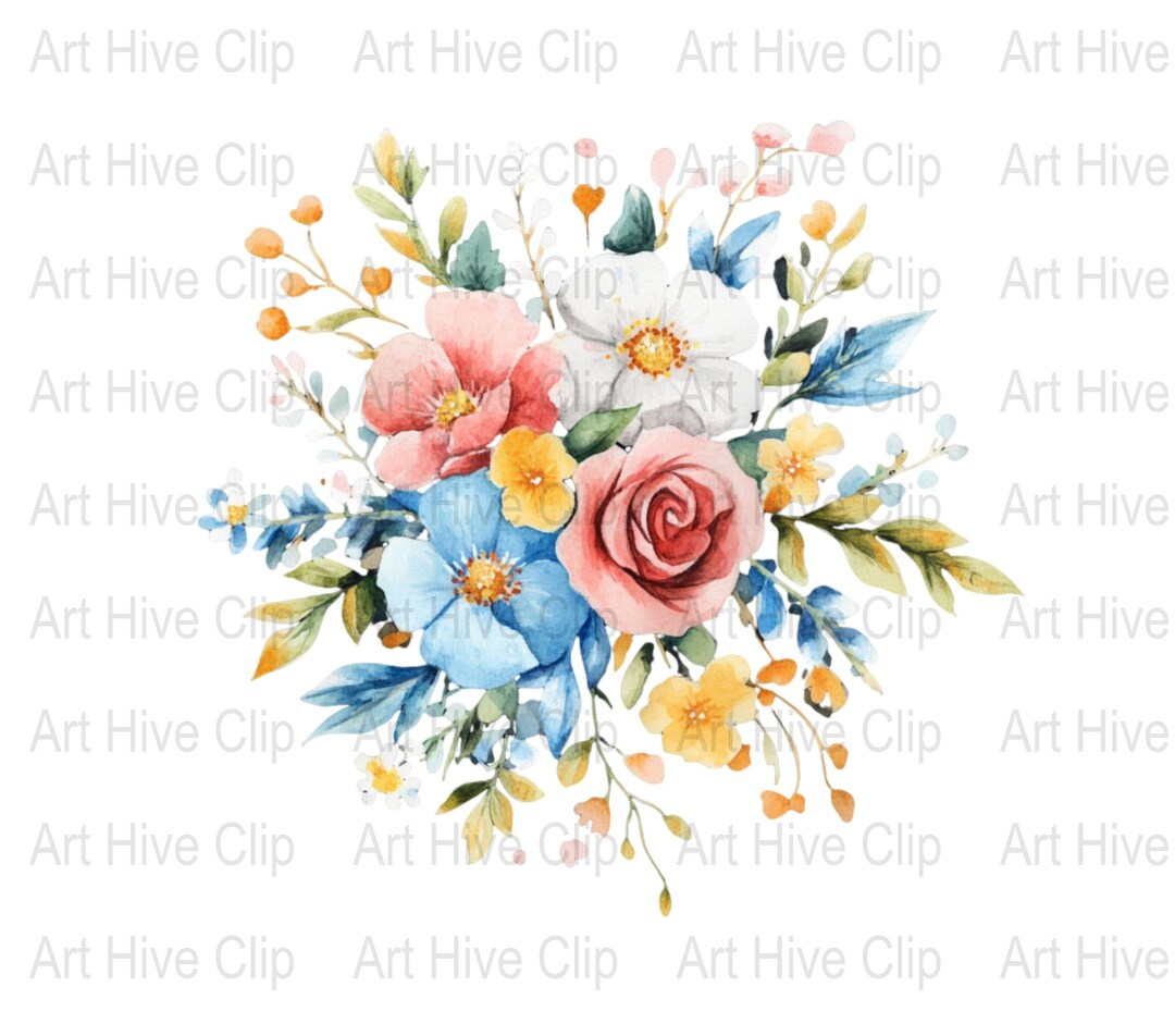 Watercolor Floral Bouquet PNG for T-shirts, Digital Flower Clipart ...