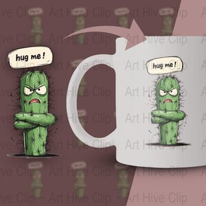 Funny Cactus PNG, Angry Cartoon Cactus With Hug Me Quote, Digital Cactus Clipart, Cute Cactus ...