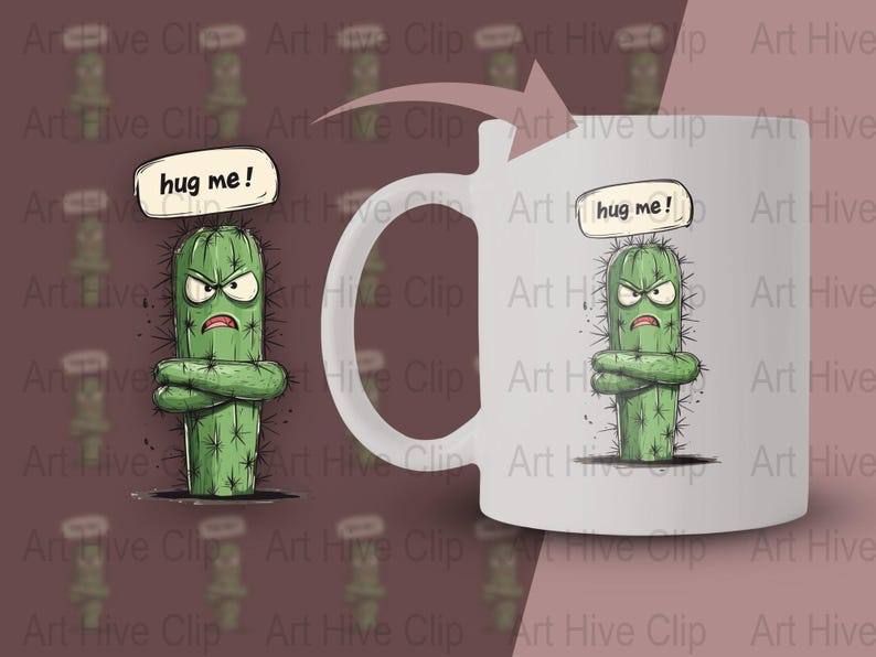 Funny Cactus PNG, Angry Cartoon Cactus With Hug Me Quote, Digital ...