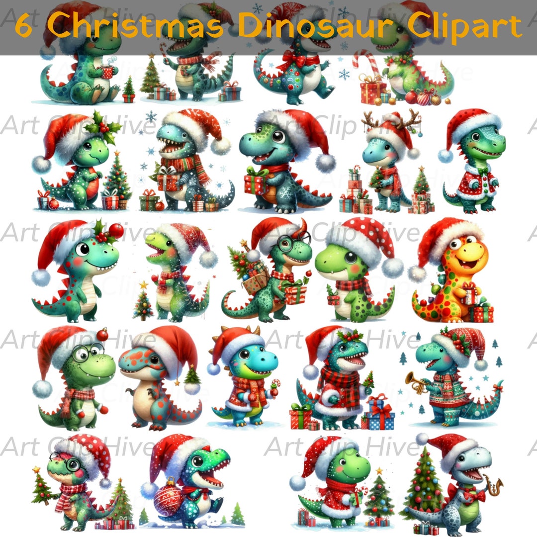 Cute Dinosaur Christmas Clipart, Dino Holiday PNG, Santa Claus Hat PNG ...