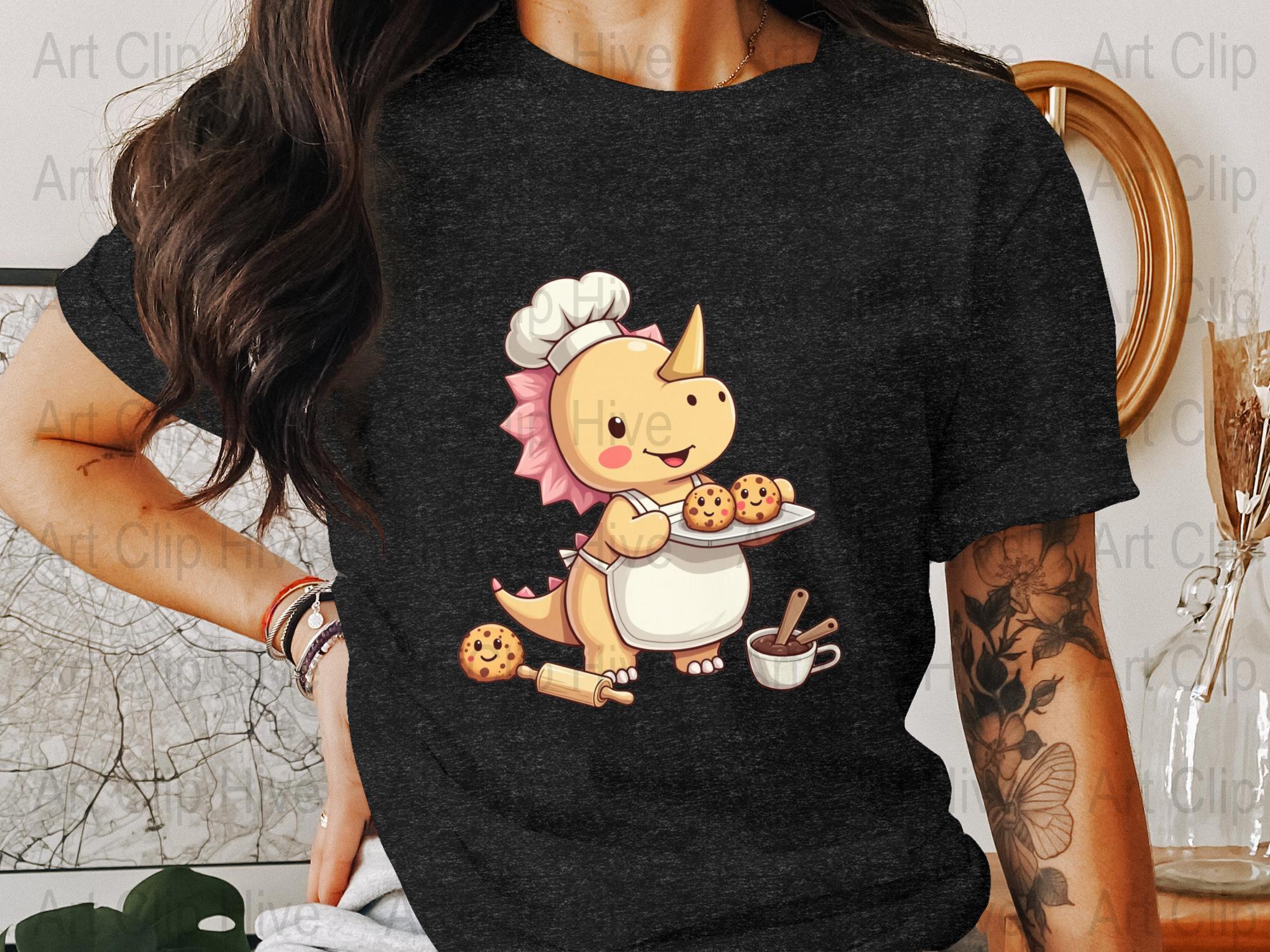 Cute Dinosaur Chef With Cookies PNG, Adorable Baking Triceratops ...