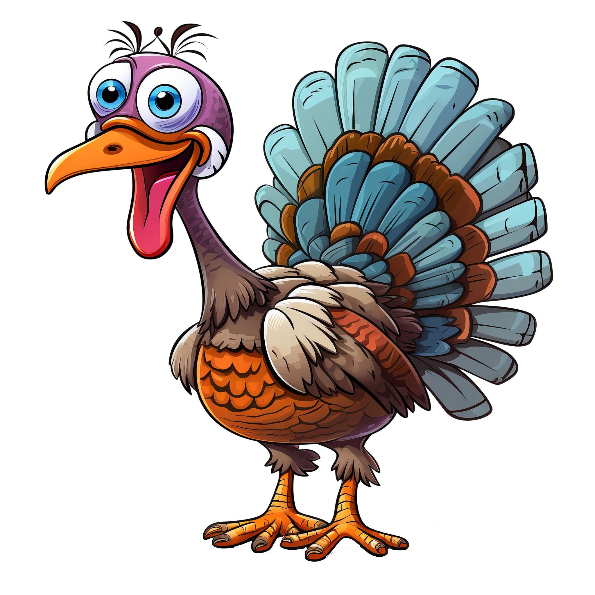 Cute Turkey Clipart, Quirky Cartoon Turkey PNG, Thanksgiving Day Decor ...