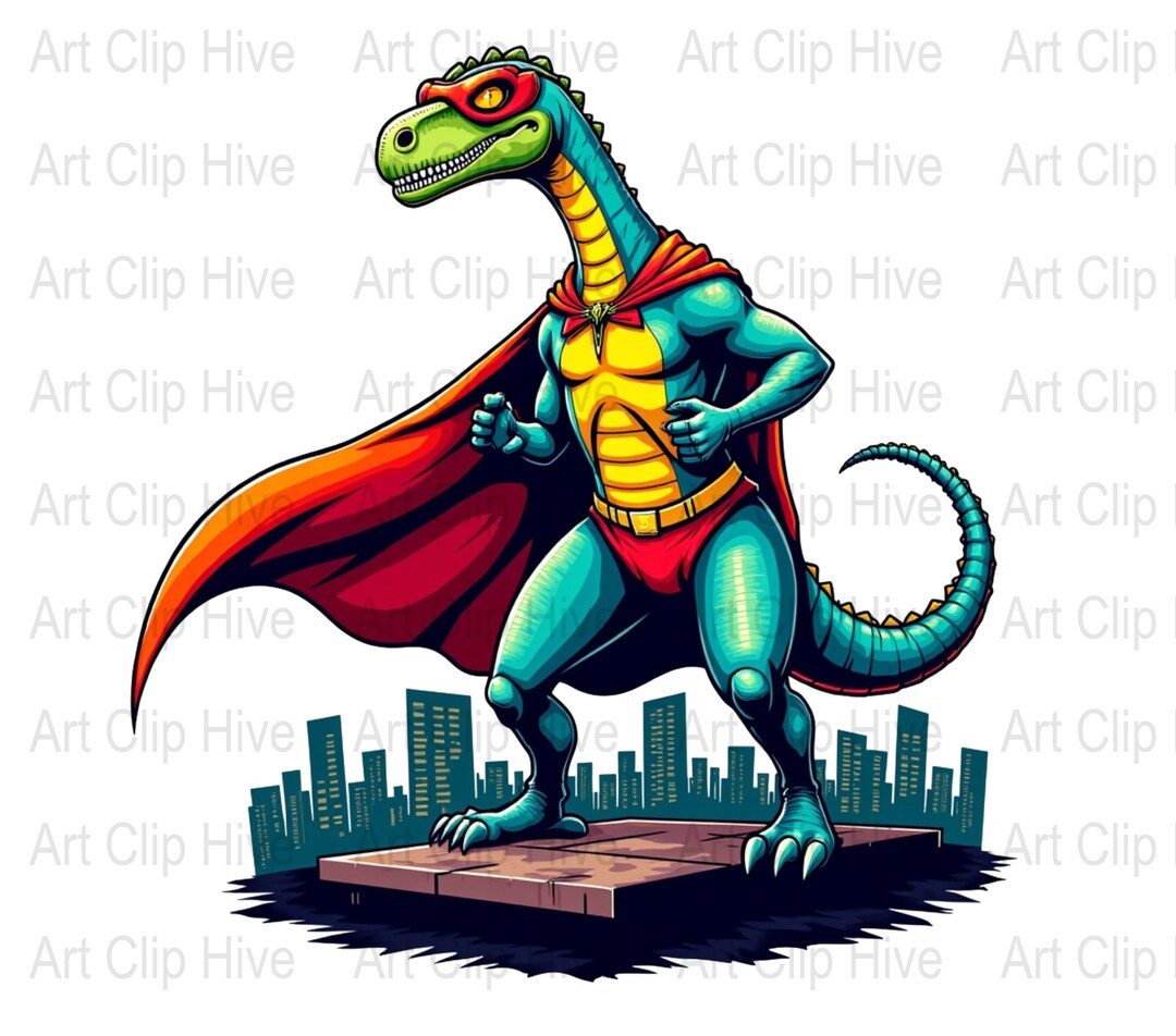Superhero Dinosaur Clipart PNG With Cape – Heroic Sauropod Art for Kids ...