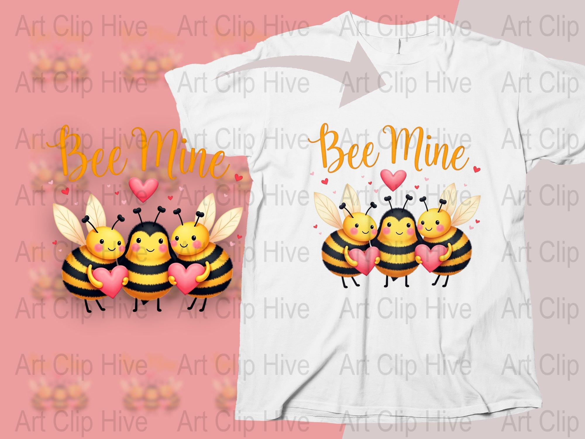 Cute Bee Mine Digital Print, Valentine Bee Mine Bumblebee Png, Hearts ...