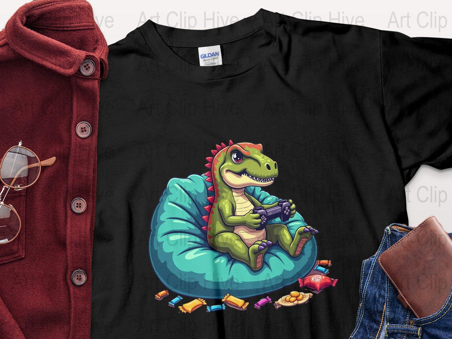 Fun Gaming Dinosaur Png, Cute Cartoon T-rex Playing Video Games Clipart ...