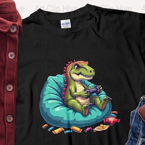 Fun Gaming Dinosaur Png, Cute Cartoon T-rex Playing Video Games Clipart ...