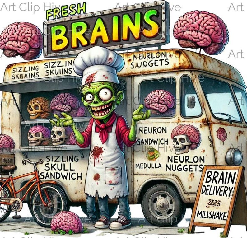 Scary Halloween Zombie Chef PNG, Fresh Brains Food Truck, Zombie ...