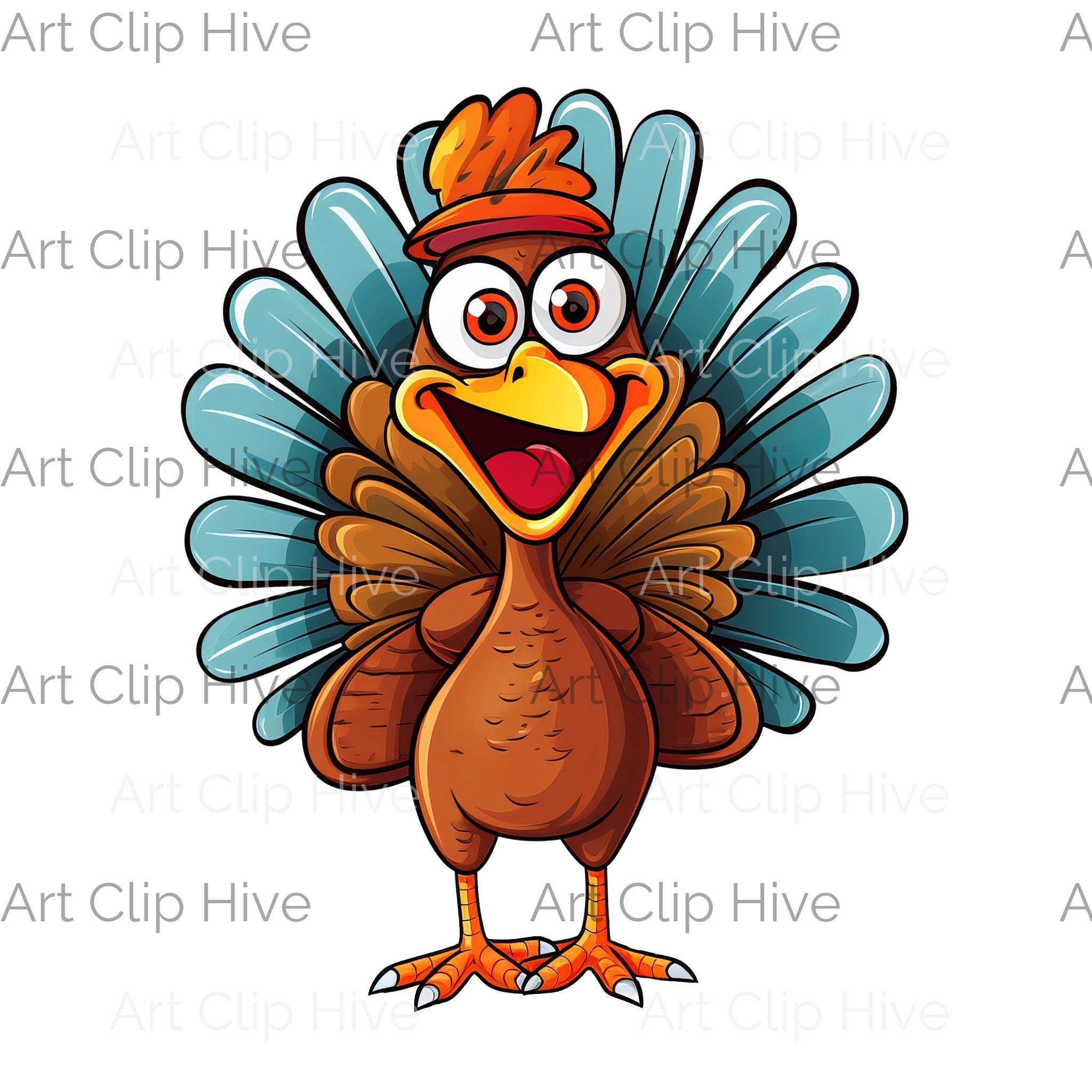 Cute Turkey Clipart, Quirky Cartoon Turkey PNG, Thanksgiving Day Decor ...