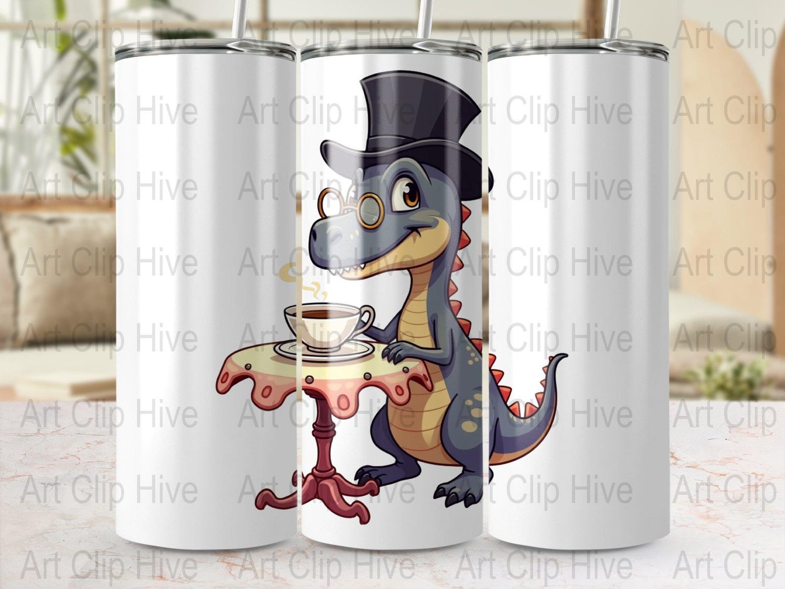 T-rex Tea Party Clipart PNG, Whimsical Dinosaur Drinking Tea ...