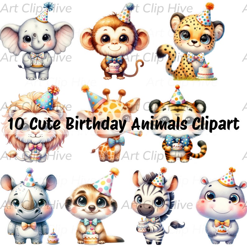 Cute Birthday Animals Clipart, Printable Birthday Art, Baby Safari ...