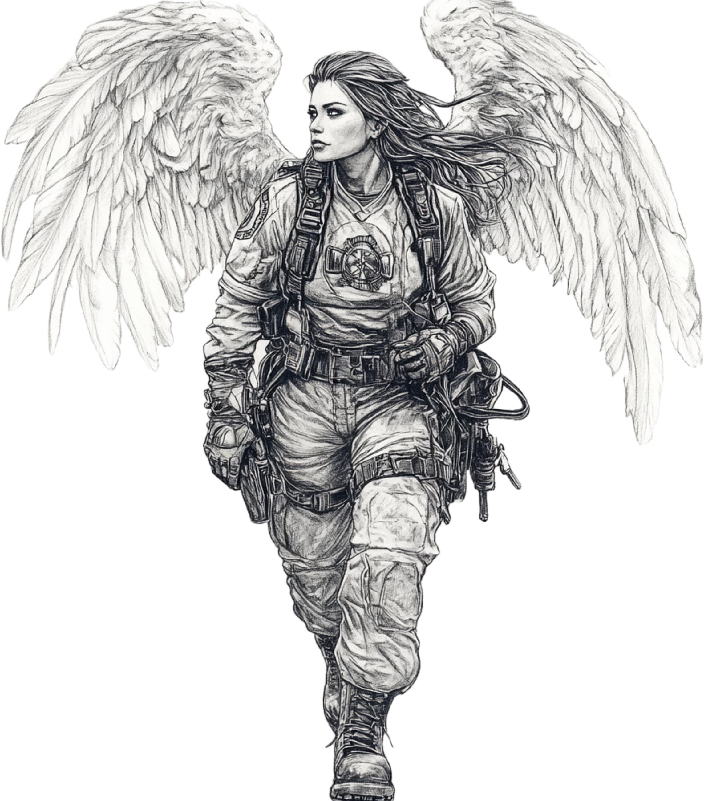 Female First Responder PNG, Angel Wings Firefighter Clipart, Thin Red ...