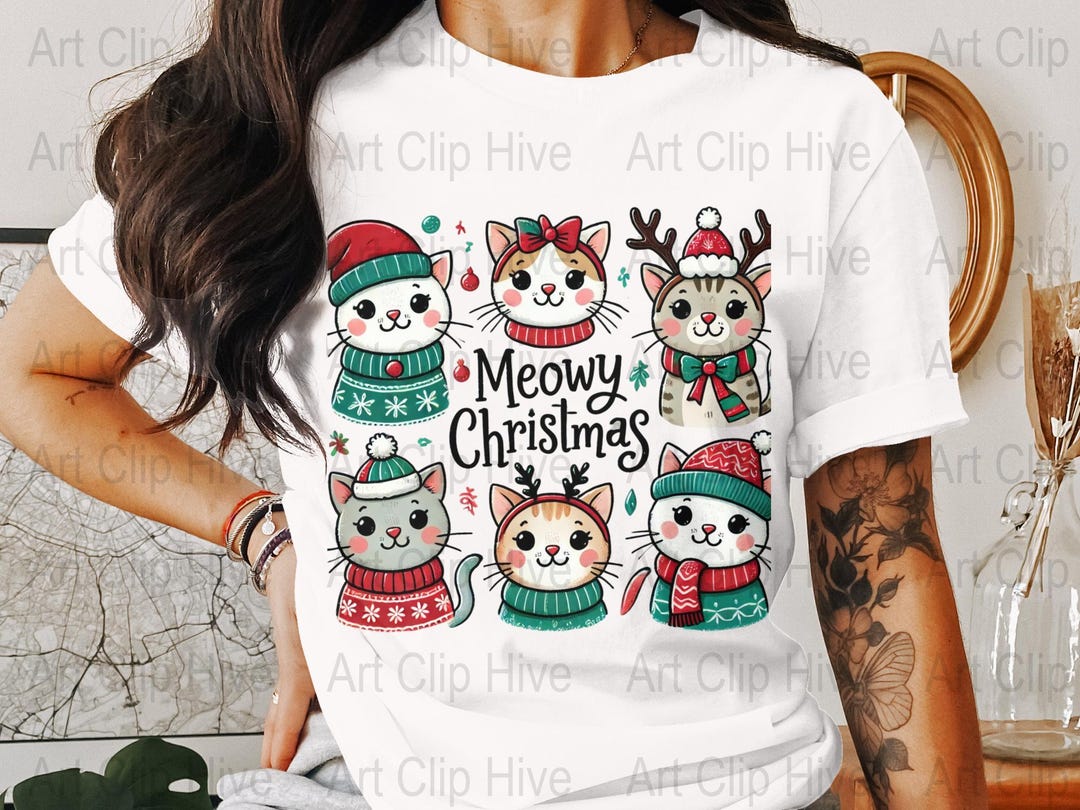Meowy Christmas PNG, Funny Cat Design - Cute Christmas Cats - Digital ...