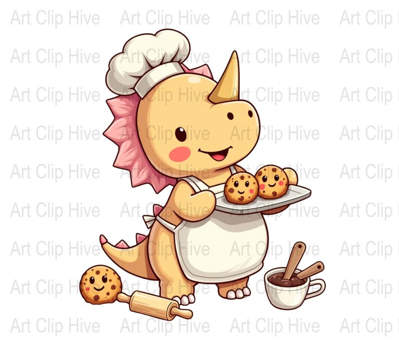 Cute Dinosaur Chef With Cookies PNG, Adorable Baking Triceratops ...