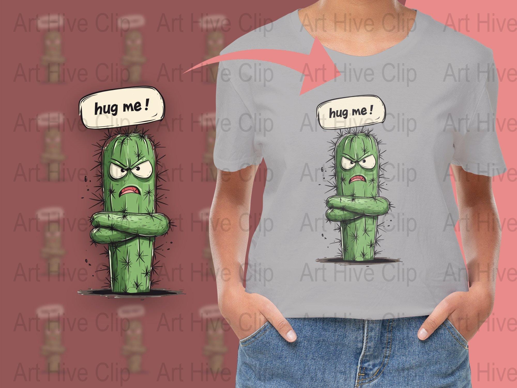 Funny Cactus PNG, Angry Cartoon Cactus With Hug Me Quote, Digital ...