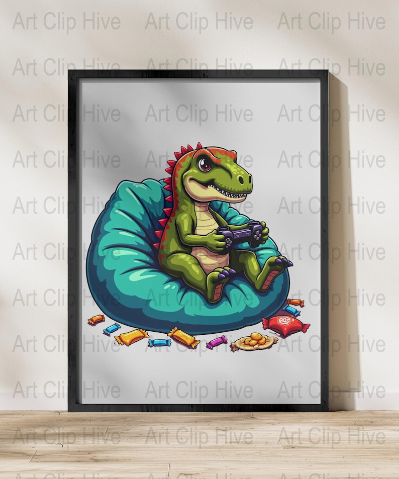Fun Gaming Dinosaur Png, Cute Cartoon T-rex Playing Video Games Clipart ...