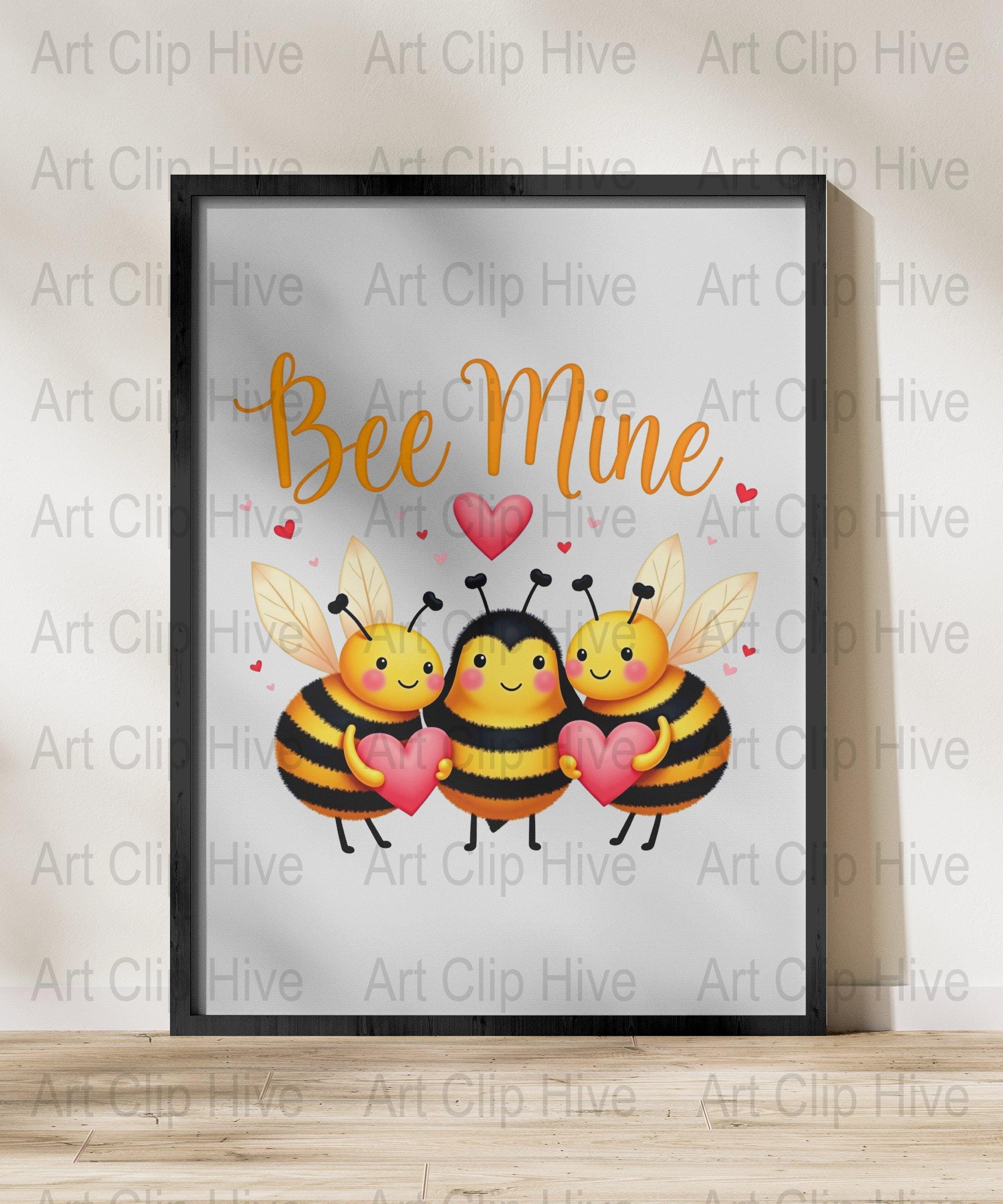 Cute Bee Mine Digital Print, Valentine Bee Mine Bumblebee Png, Hearts ...