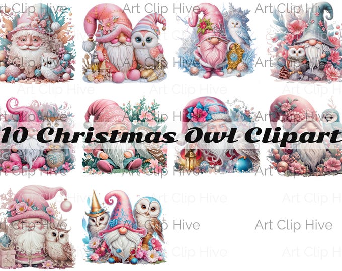 10 Cute Christmas Owl Clipart Bundle - High Quality JPG - Digital ...
