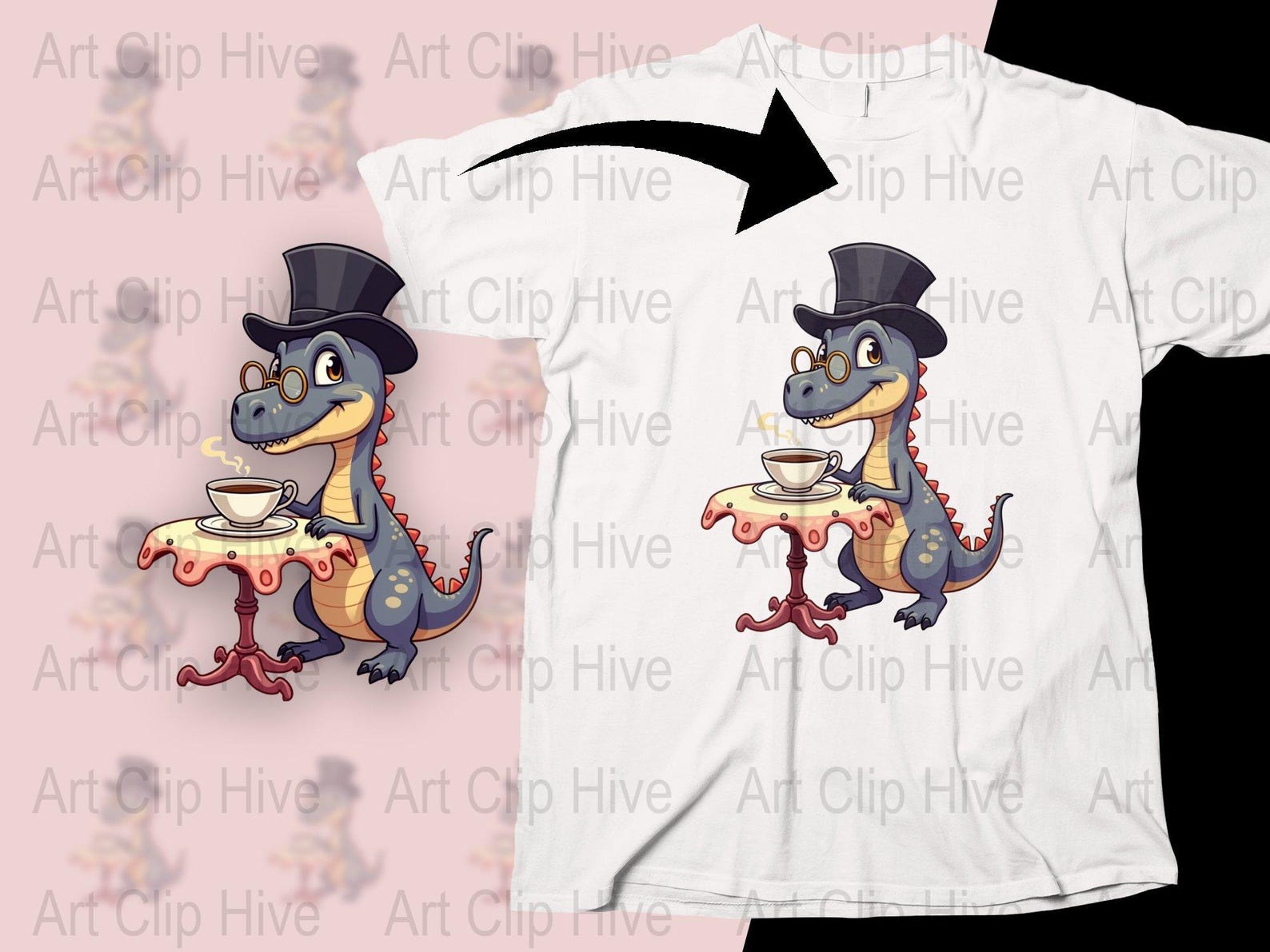 T-rex Tea Party Clipart PNG, Whimsical Dinosaur Drinking Tea ...