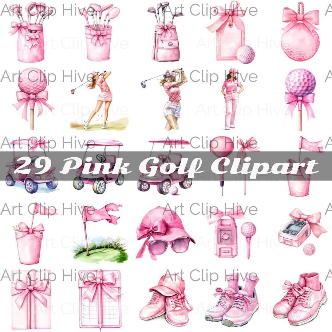 Women Golfer Clipart, Sports Png, Golf Clipart Bundle, Pink Ribbon Golf ...