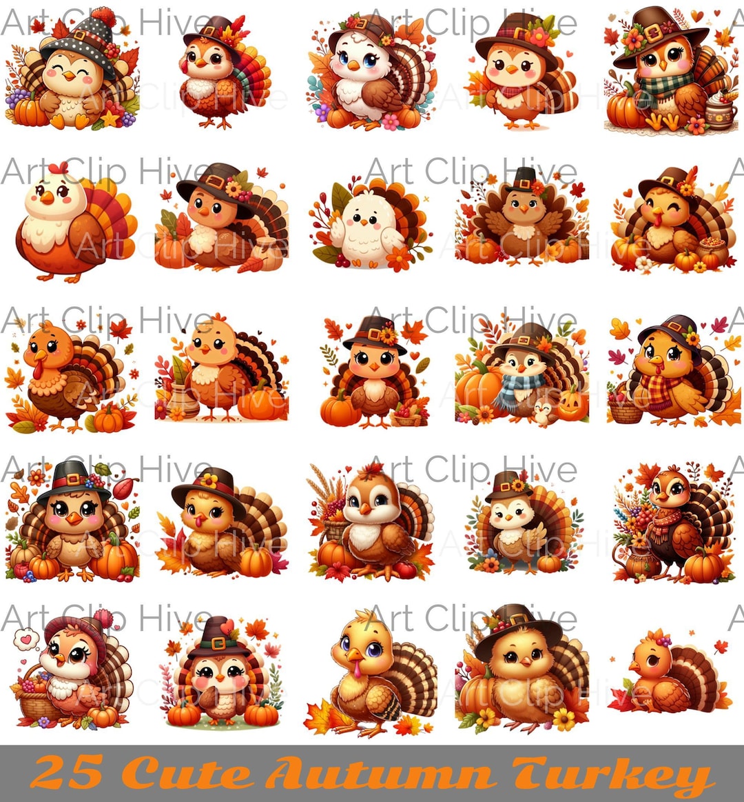 Cute Turkey Clipart, Watercolor Turkey Graphics, Fall Clipart ...