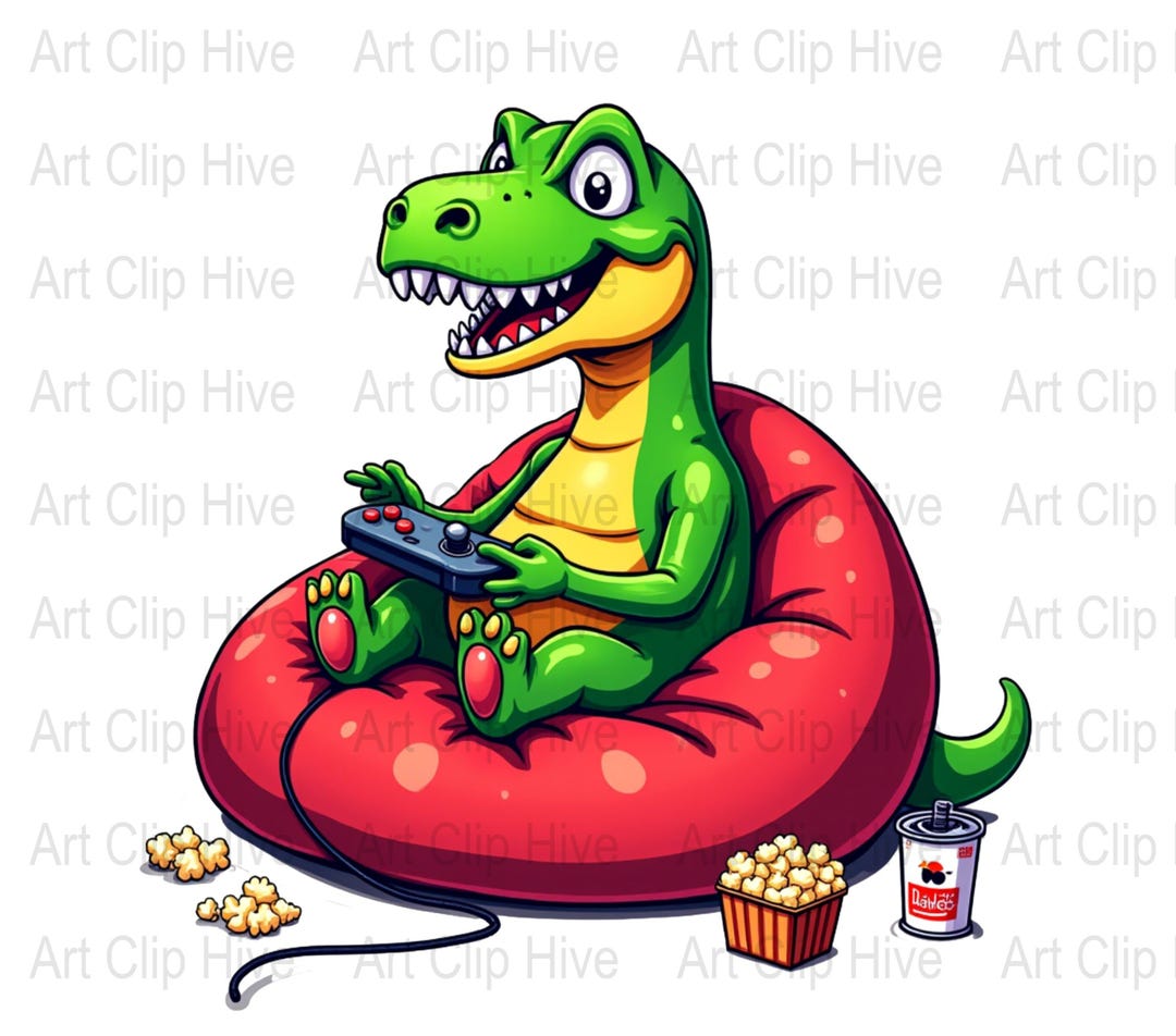 Gaming Dinosaur Clipart PNG T-rex Playing Video Games – Cool Gamer Dino ...