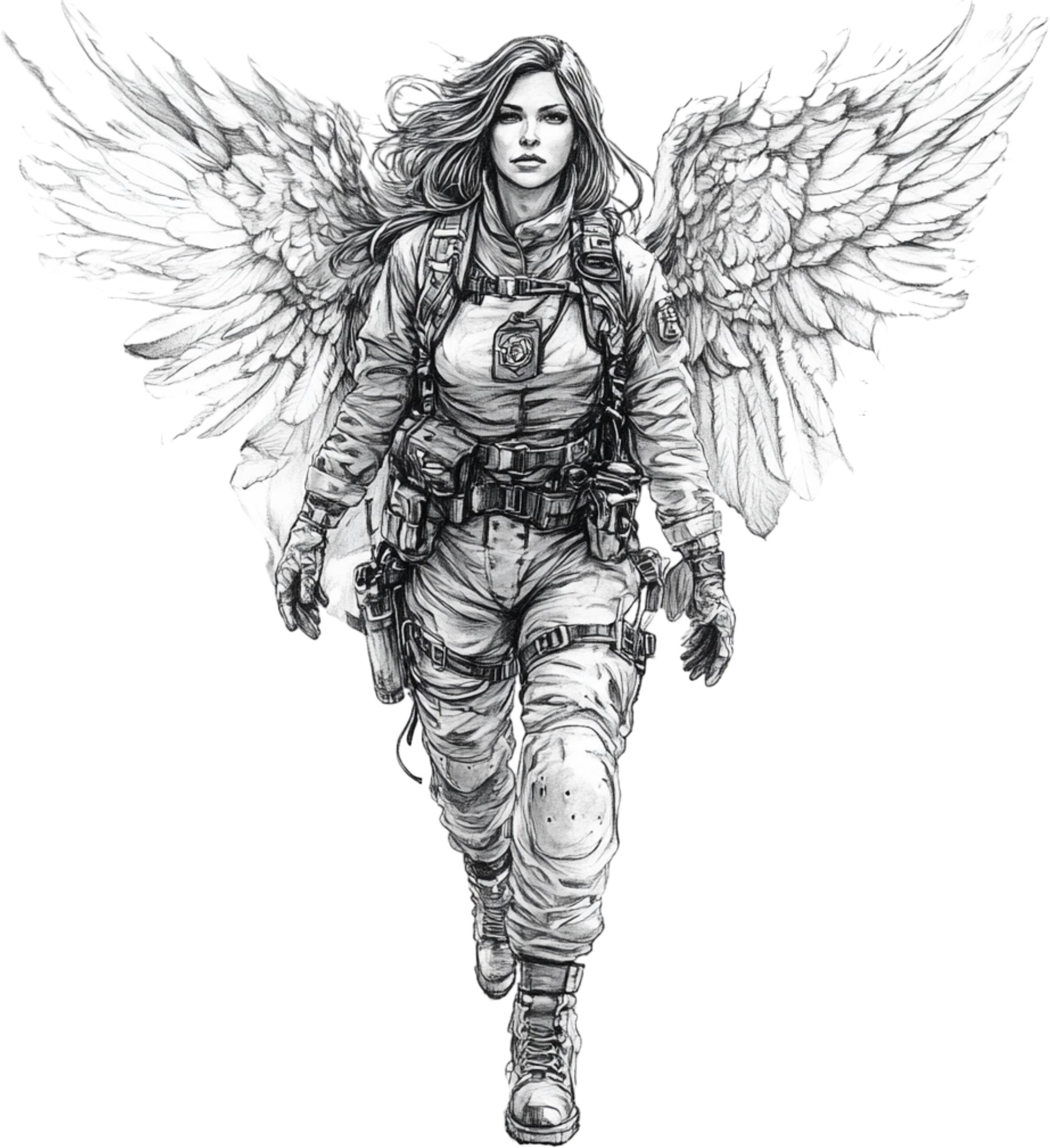 Female First Responder PNG, Angel Wings Firefighter Clipart, Thin Red ...
