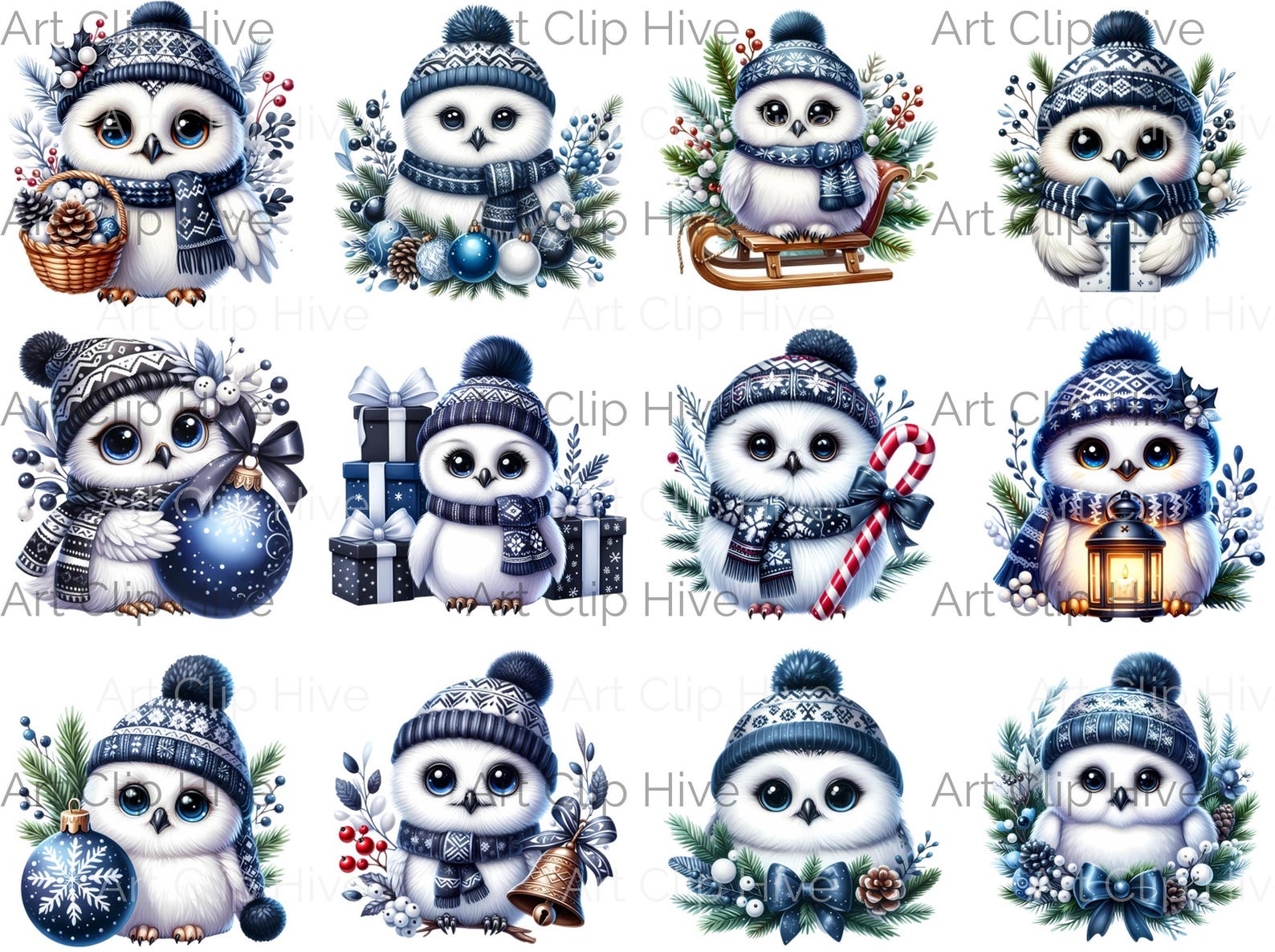 Cute Christmas Owl Clipart, Owlet Png, Watercolor Owl Clipart, Cute ...