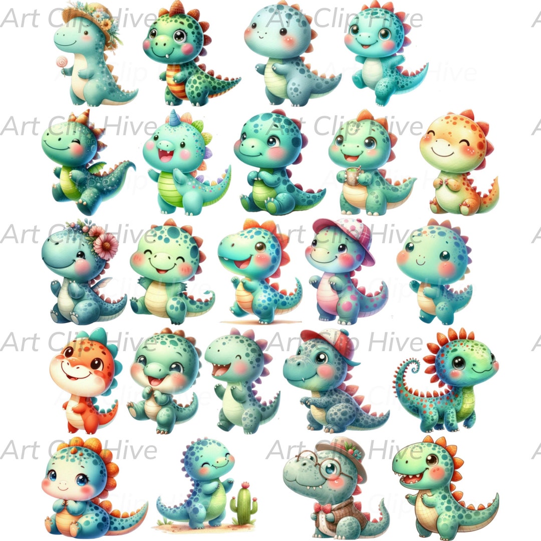 Cute Watercolor Dinosaur Clipart, Cartoon Baby Dino Images, Kids ...