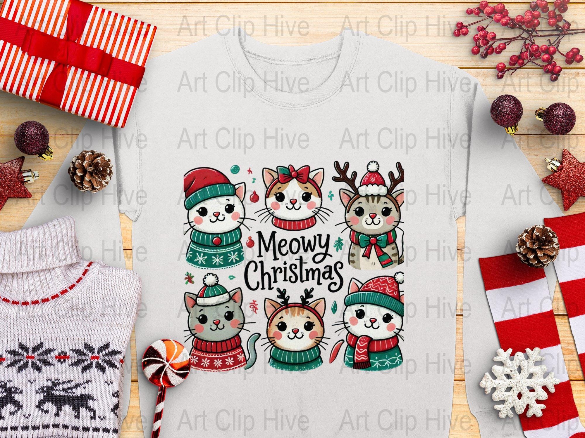 Meowy Christmas PNG, Funny Cat Design - Cute Christmas Cats - Digital ...