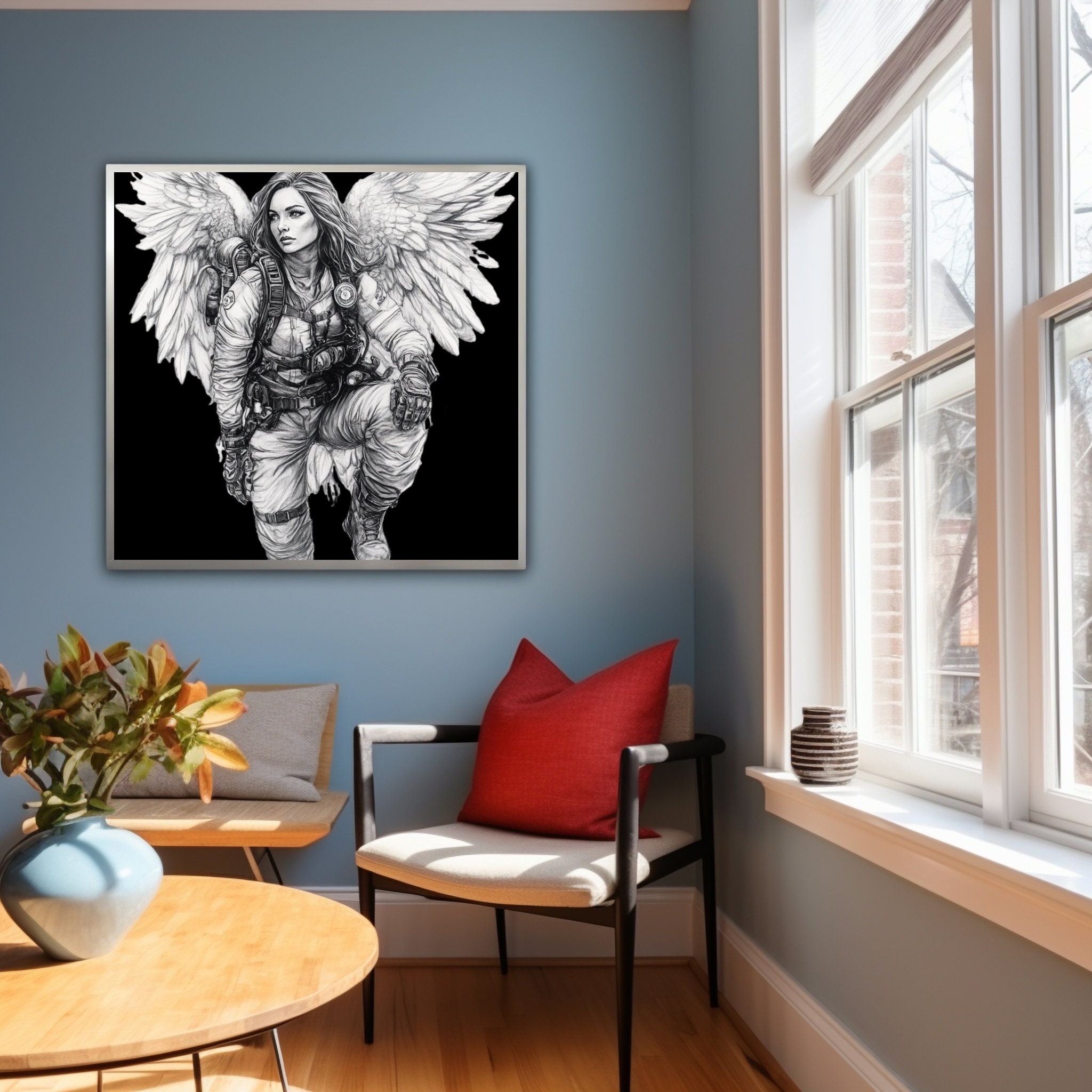 Female First Responder PNG, Angel Wings Firefighter Clipart, Thin Red ...