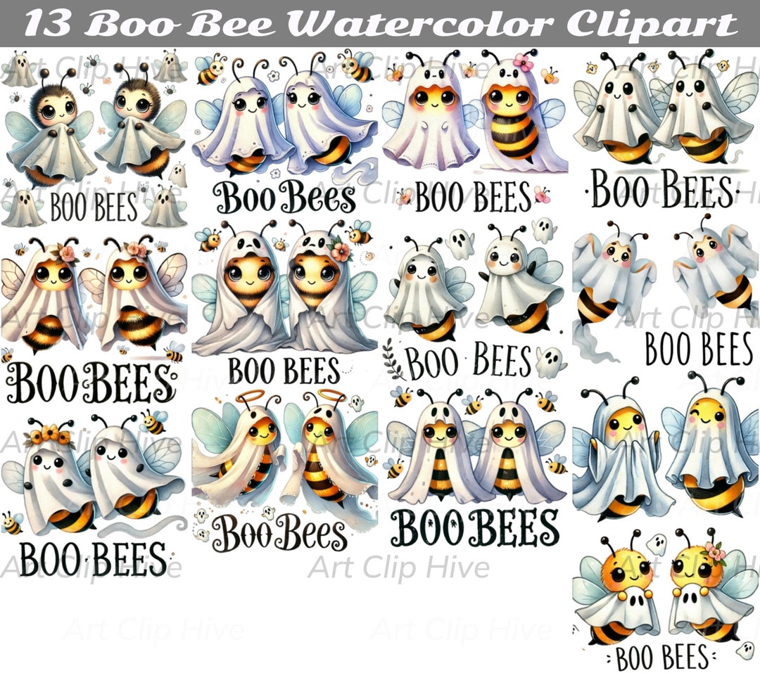 Boo Bees Halloween PNG, Watercolor Funny Ghost Bees Clipart, Cute Ghost ...